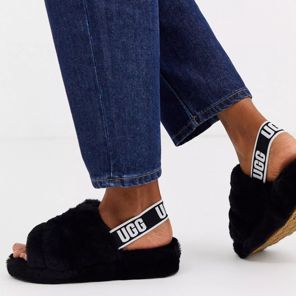 Ugg Black Shearling Fluff Yeah Slide Platform Sandals… - Gem